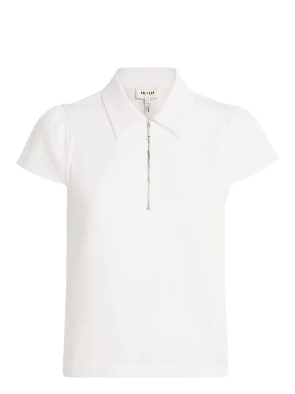 ME+EM Organic Cotton Zip Polo Sweater - White
