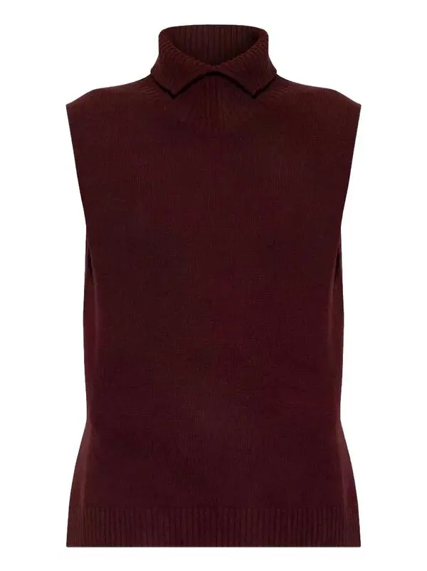JIL SANDER Ribbed Knit High Neck Vest - Red