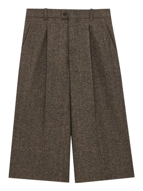 Saint Laurent Herringbone Wool Culottes - Brown