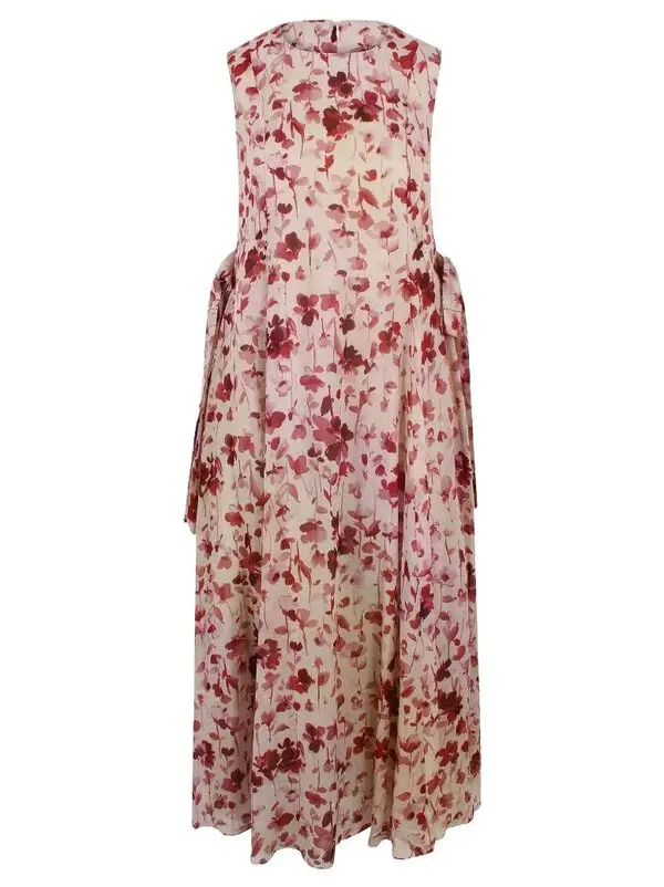 Max Mara Beige Floral Print Tie-waist Dress - Neutrals