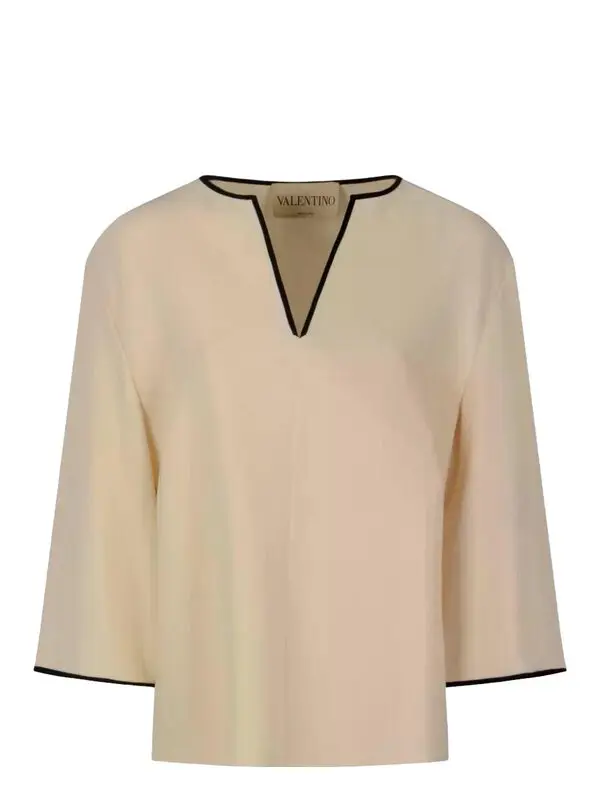 Valentino Garavani Silk Blouse With Contrast Trim - Neutrals