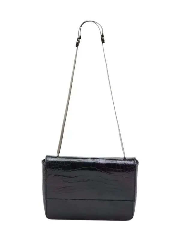 Gucci Croc-embossed Flap Shoulder Bag - Black