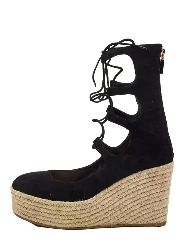 Dior Suede Lace-up Wedge Espadrille Sandals - Black
