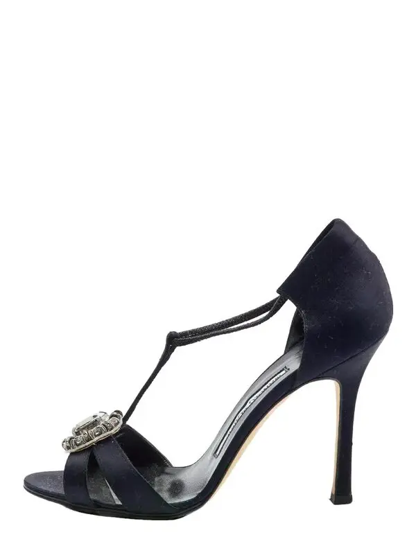Manolo Blahnik Crystal Embellished Ankle Strap Sandals - Black