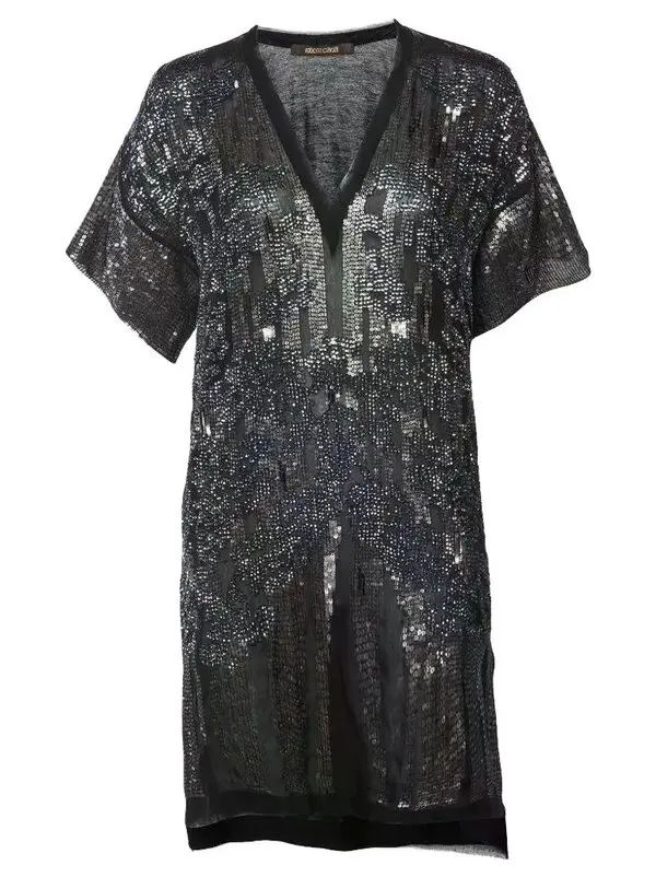 Roberto Cavalli Sequined V-neck Mini Dress - Black