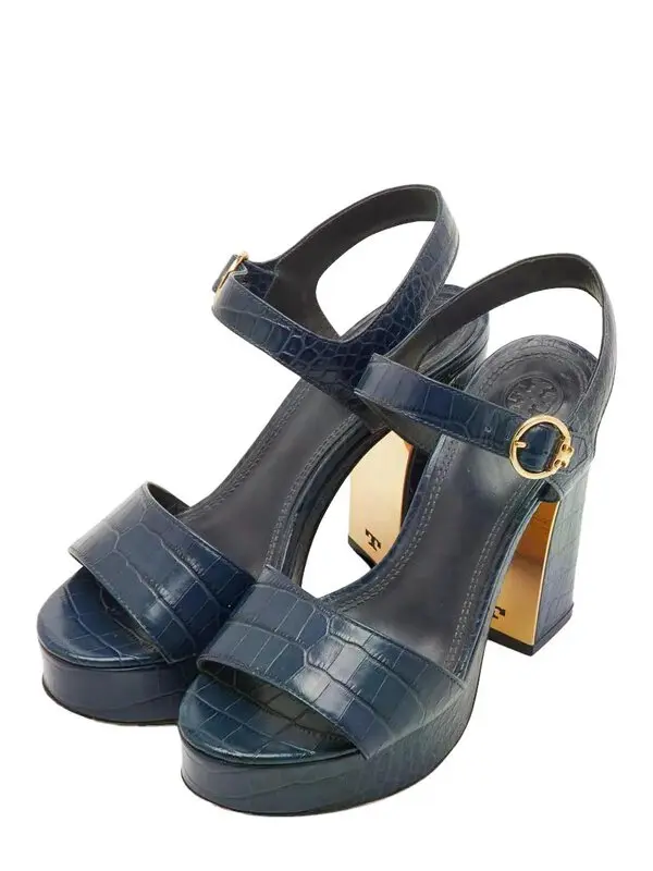 Tory Burch Croc-embossed Ankle-strap Sandals - Blue