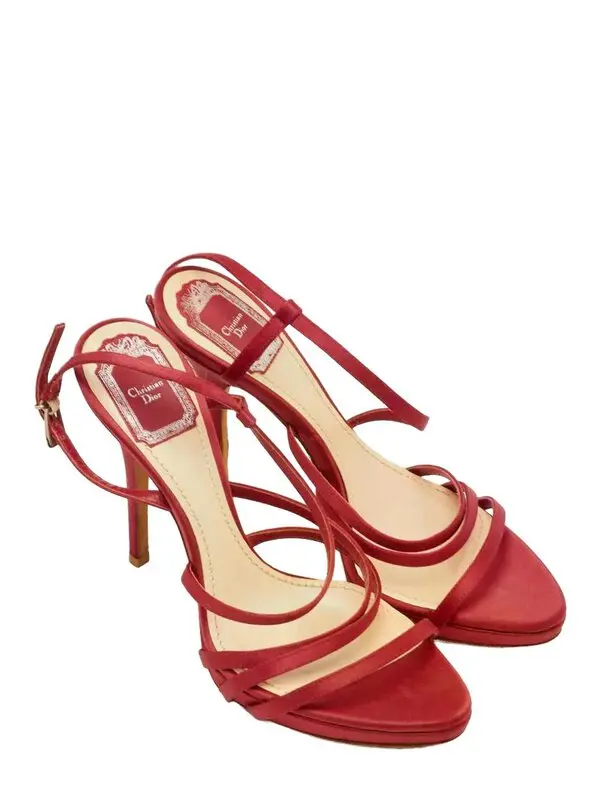 Dior Satin Strappy Slingback Sandals - Red