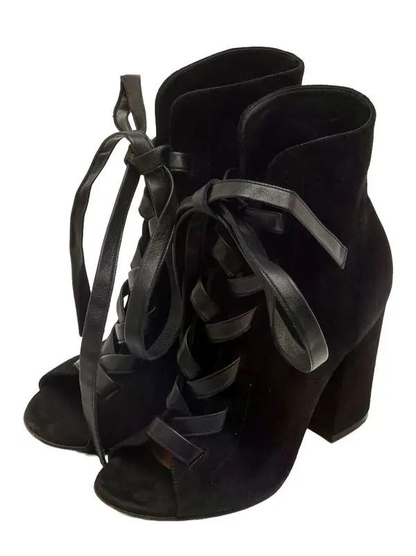 GIANVITO ROSSI Suede Lace-up Open-toe Ankle Boots - Black