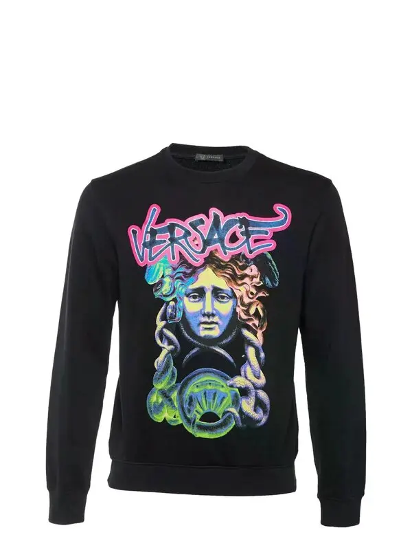 Versace Graphic Print Cotton Sweatshirt - Black