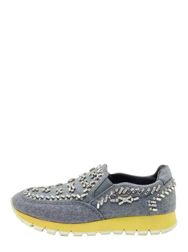 Prada Crystal-embellished Slip-on Sneakers - Grey