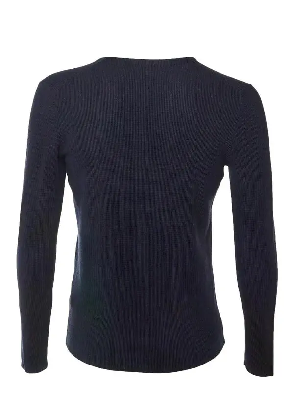 Hugo Boss Waffle-knit V-neck Long-sleeve T-shirt - Blue