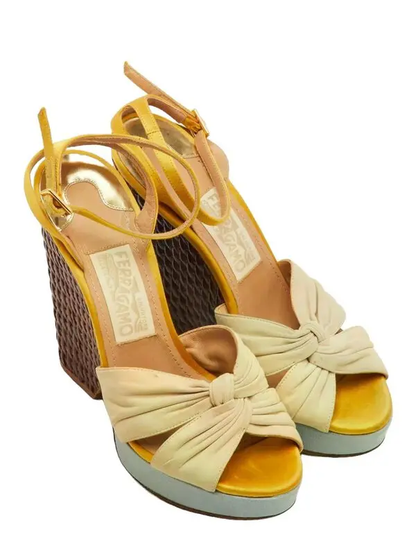 FERRAGAMO Luna Platform Wedge Sandals - Neutrals