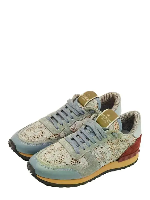 Valentino Garavani Rockrunner Lace-up Leather Sneakers - Blue