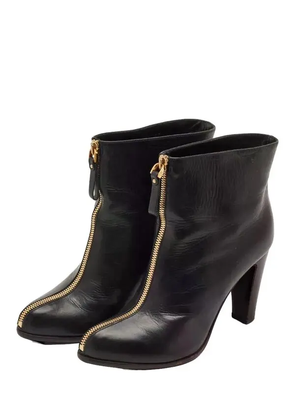 SERGIO ROSSI Leather Almond Toe Zip-front Ankle Boots - Black