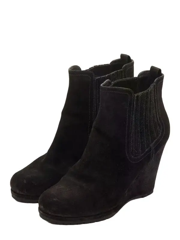 Prada Suede Wedge-heel Ankle Boots - Black