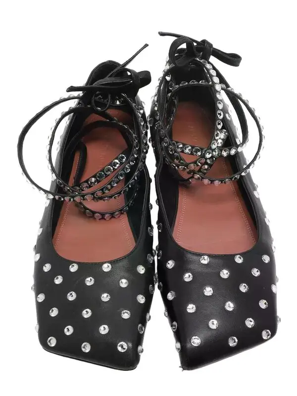 Amina Muaddi Embellished Ballet Flats With Ankle Wrap - Black