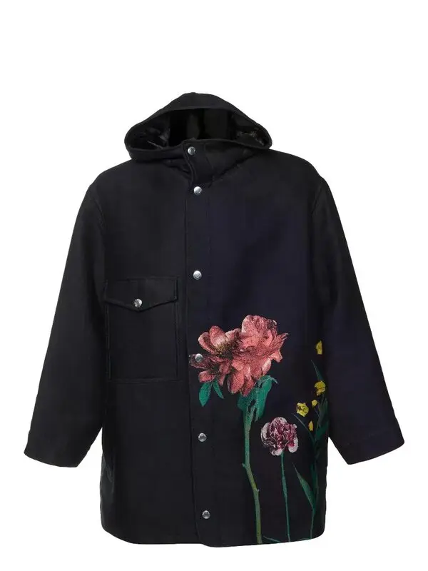 Valentino Garavani Floral-jacquard Hooded Coat - Black
