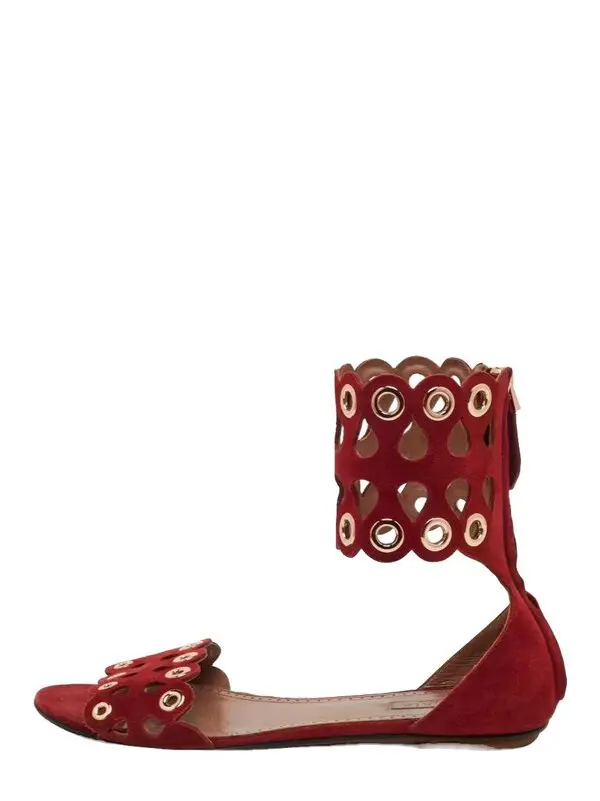 Alaïa Suede Cut-out Eyelet Ballet Flats - Red