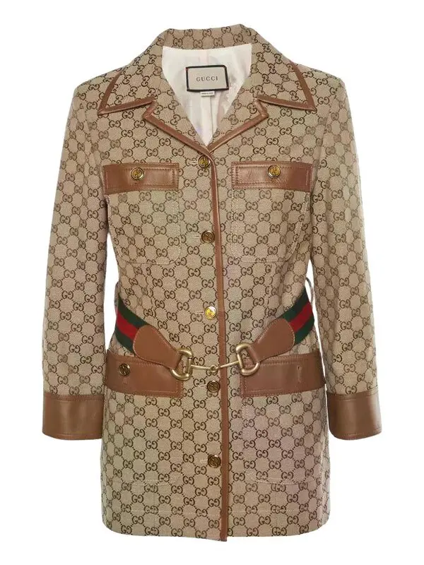 Gucci Gg Canvas Belted Coat - Neutrals