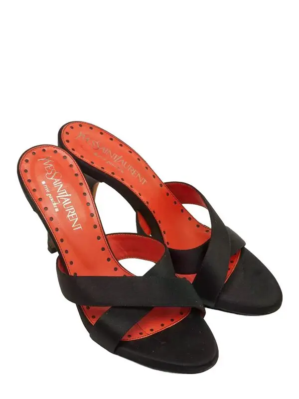 Saint Laurent Criss-cross Satin Heeled Sandals - Black