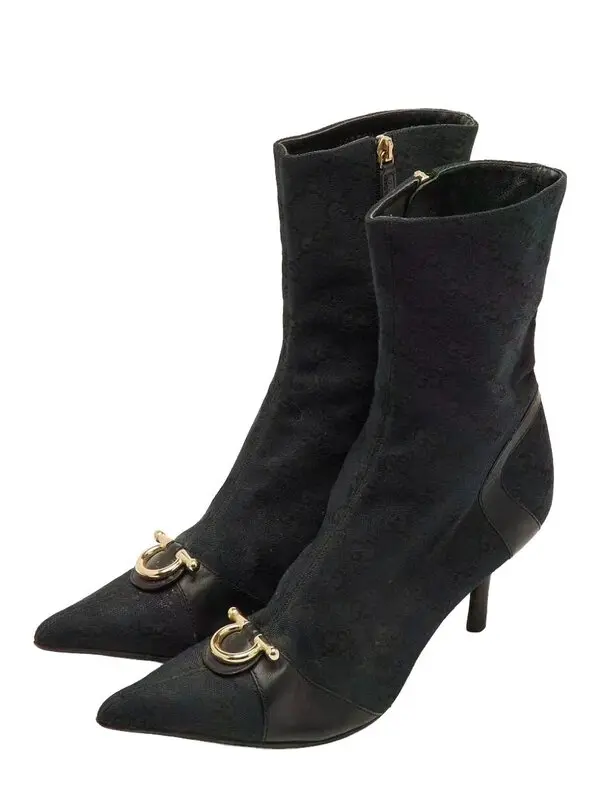 FERRAGAMO Gg Canvas Pointed Toe Ankle Boots - Black