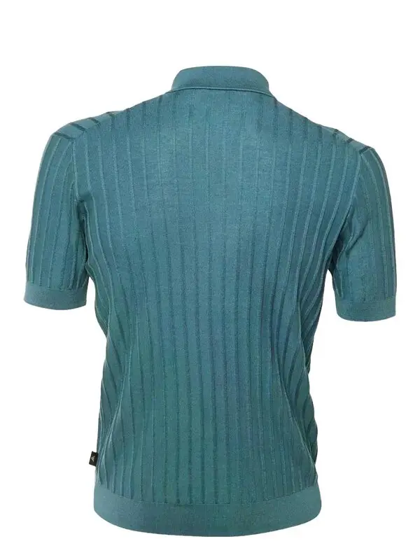 Emporio Armani Ribbed-knit Wool-blend Polo Shirt - Blue