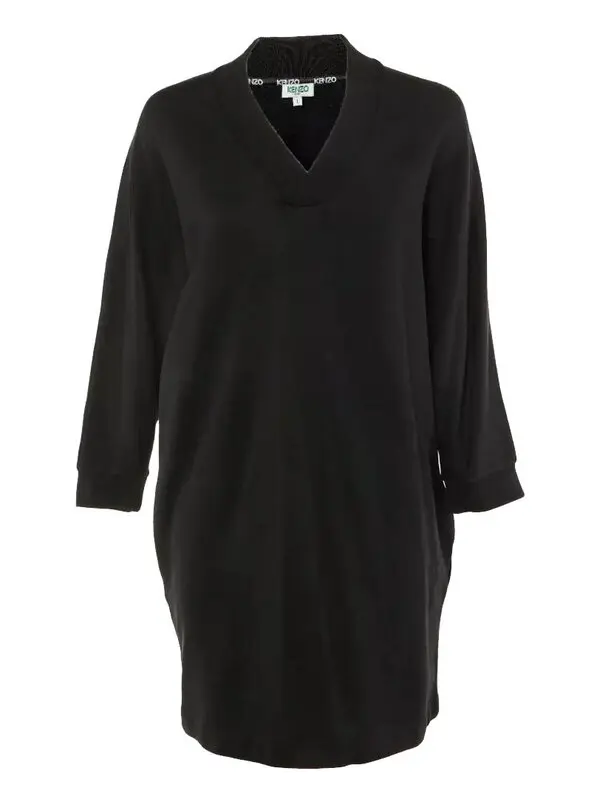 Kenzo Logo Print V-neck Sweater Dress - Black