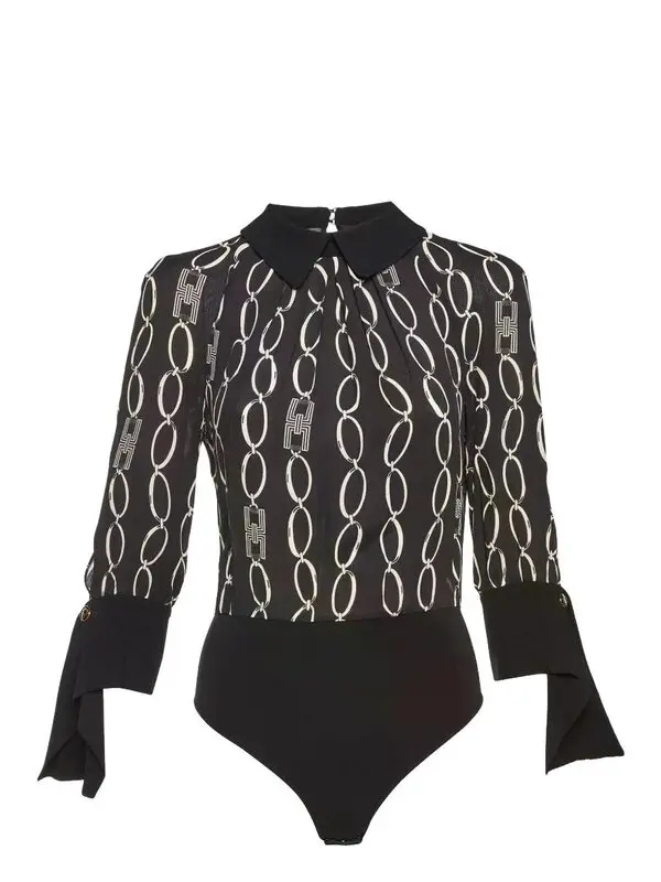 Elisabetta Franchi Crepe Bodysuit With Chain Print - Black