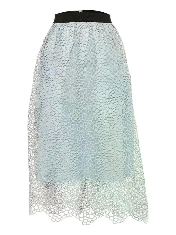 SELF-PORTRAIT Daisy Guipure Midi Skirt - Blue