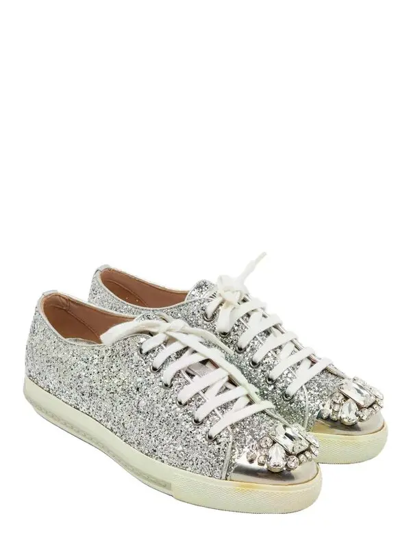 Miu Miu Embellished Sneakers - Silver