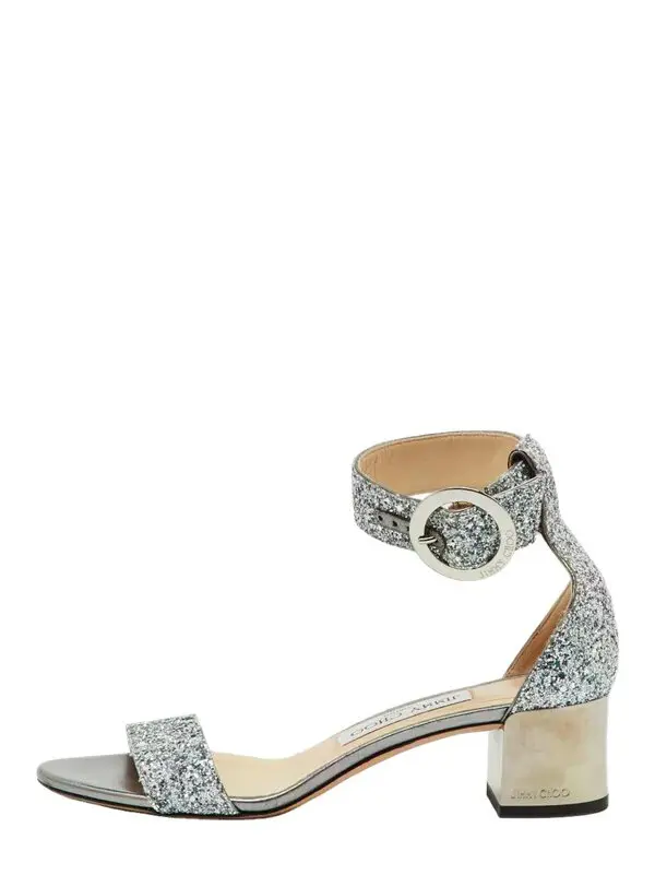 JIMMY CHOO Glitter Ankle Strap Sandals - Silver