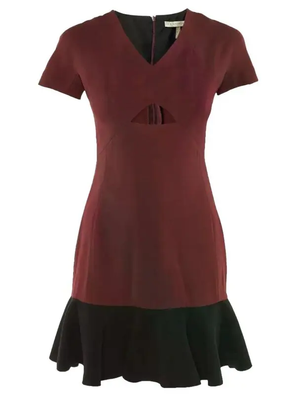 Victoria Beckham Burgundy V-neck Mini Dress With Flounced Hem - Red