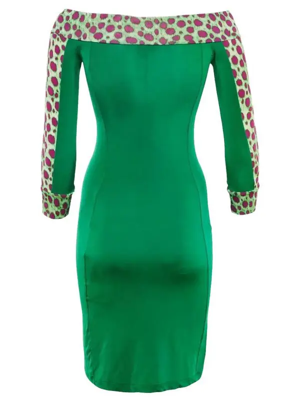 Just Cavalli Printed Off-shoulder Mini Dress - Green