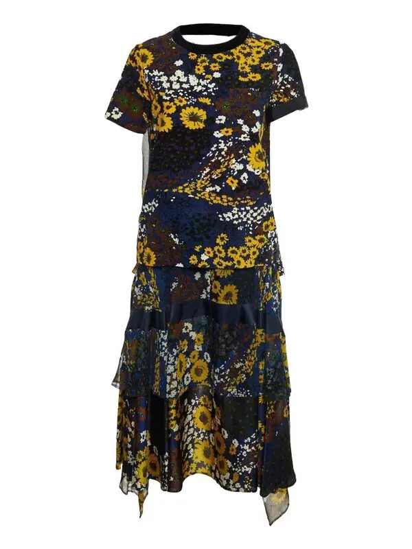 Sacai Layered Floral Print Chiffon Insert Skirt Set - Blue