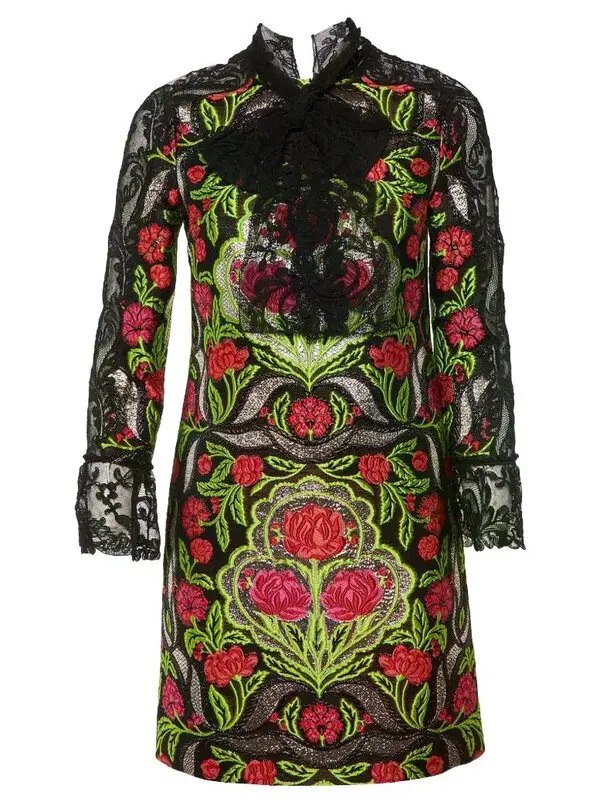 Gucci Floral Brocade Lace Mini Dress - Black
