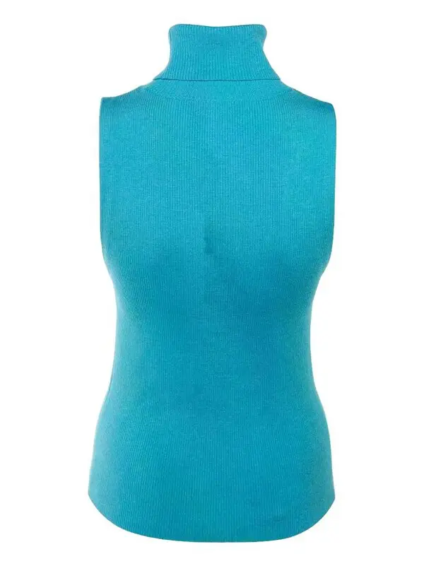 Alice + Olivia Ribbed Knit Sleeveless Turtleneck Top - Blue