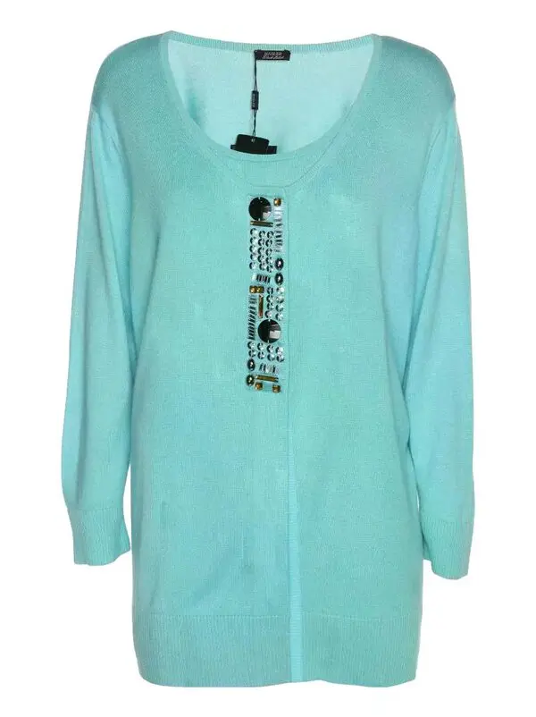 BASLER Embellished V-neck Fine Knit Sweater - Blue
