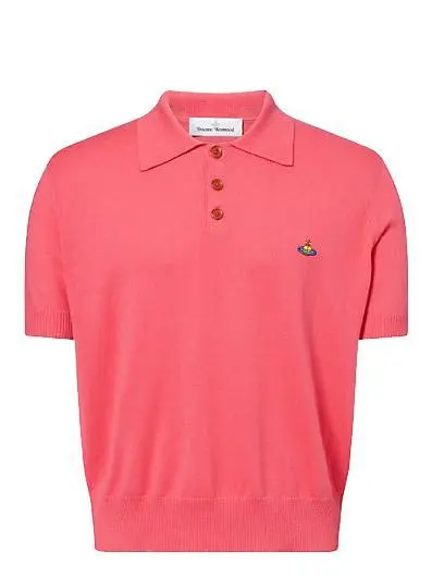 VIVIENNE WESTWOOD Mark Orb-embroidered Cotton And Cashmere-blend Polo Top - Raspberry
