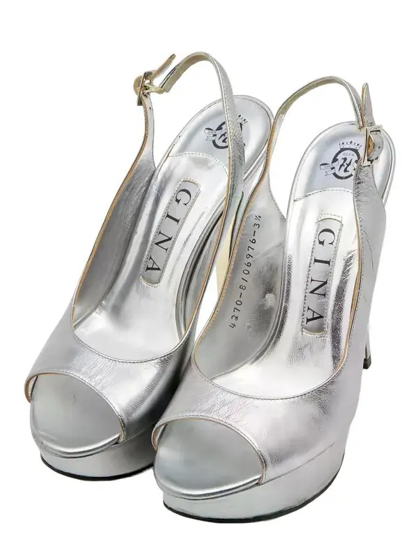 GINA Platform Slingback Pumps - Silver