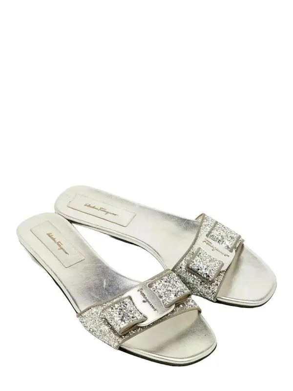 FERRAGAMO Vicky Glitter Bow Sandals - Silver