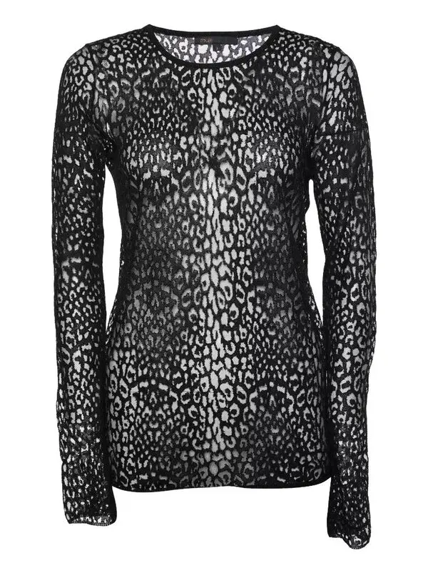 Maje Patterned Lace Long-sleeve T-shirt - Black