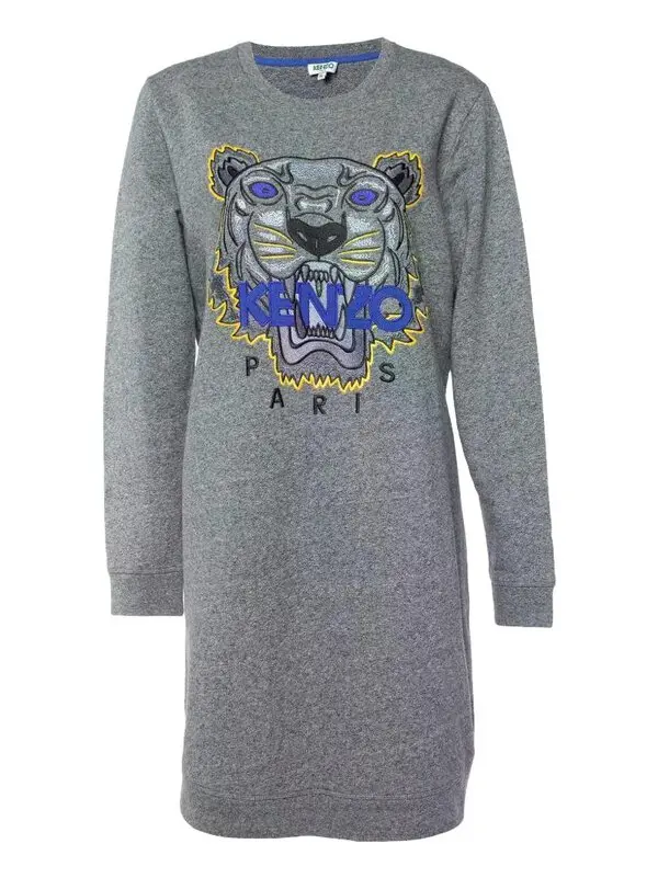 Kenzo Tiger Embroidered Sweater Dress - Grey