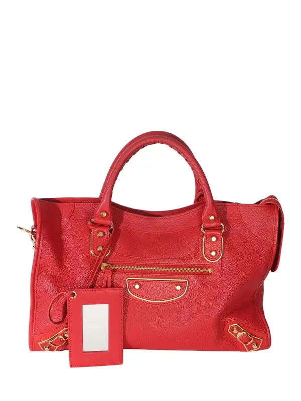 Balenciaga Chevre Gold Metallic Edge City Bag - Red