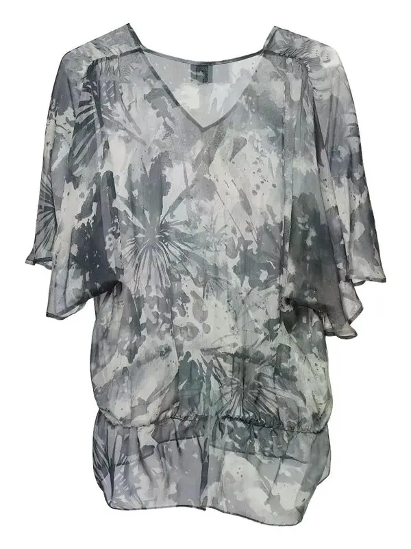 ARMANI Abstract Print Ruffled Blouse - Grey