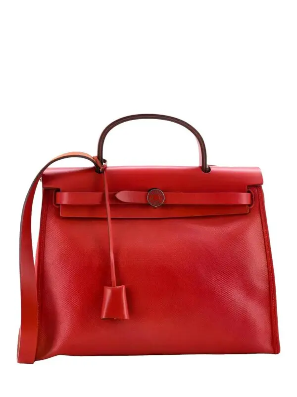 Hermès Herbag Zip Berline 31 Shoulder Bag In Vache Canvas And Leather - Red