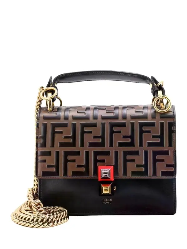 Fendi Kan I Zucca Embossed Leather Small Shoulder Bag - Black
