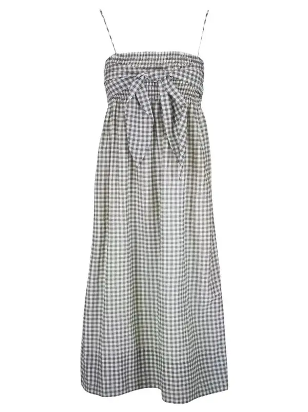 Vince Gingham Check Smocked Midi Dress - Grey