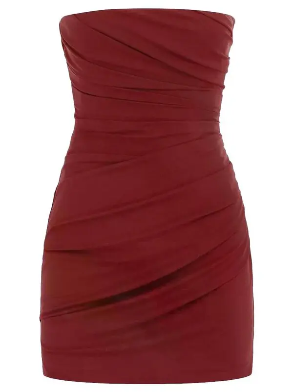 Alex Perry Mini Strapless Ruched Dress - Red