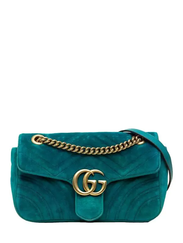 Gucci Gg Marmont Matelassé Velvet Shoulder Bag - Blue