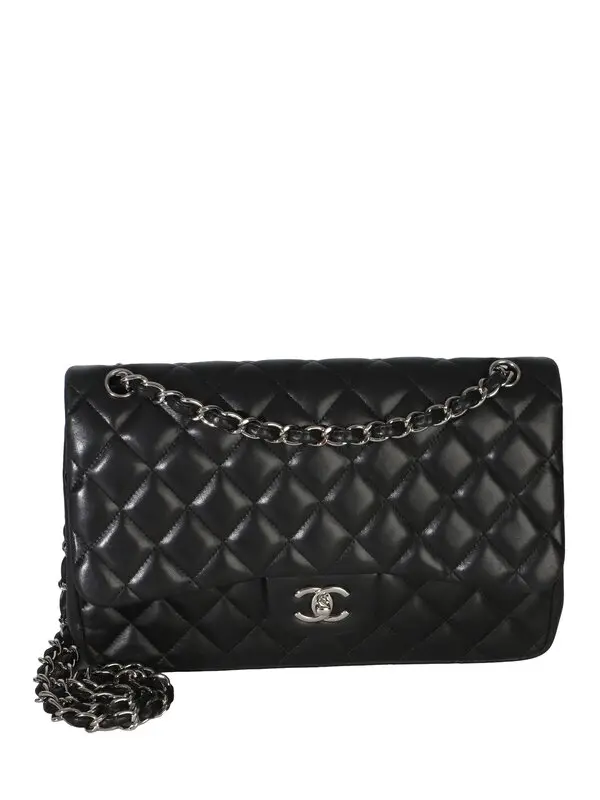 Chanel Quilted Lambskin Jumbo Double Flap Bag - Black